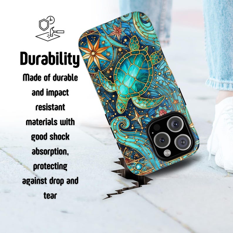 Sea Turtle Stained Glass Colorful Design Tough Phone Cases, Sea Turtle ...