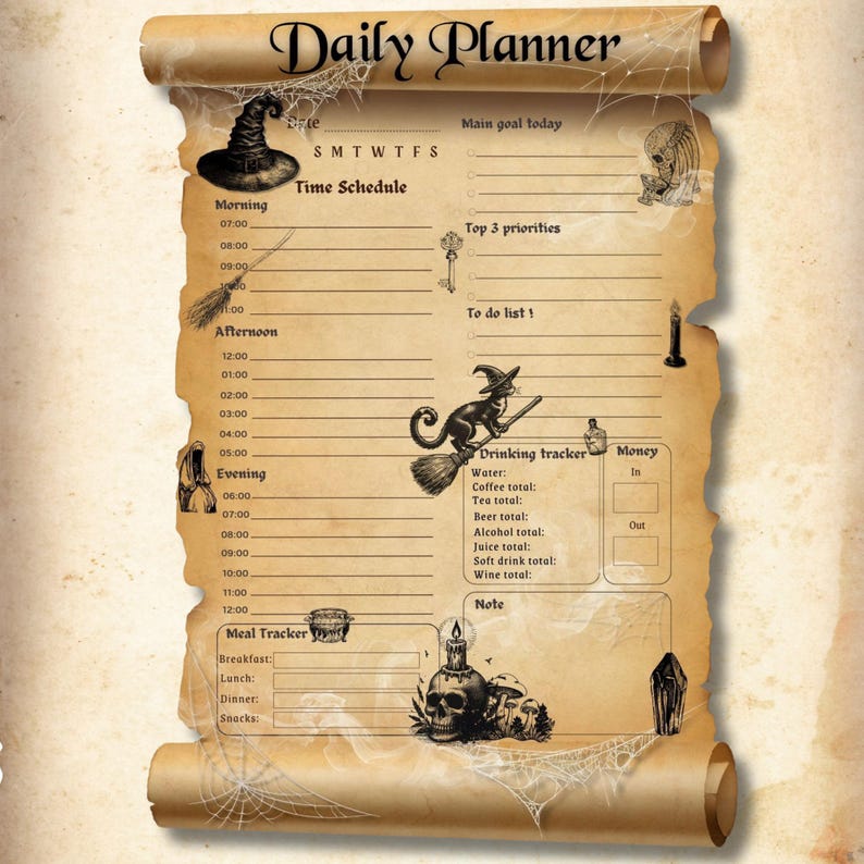 Witch Daily Planner | Vintage Gothic Printable (digital Download) - Etsy
