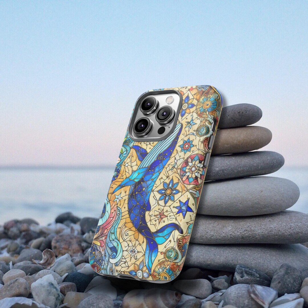 Blue Whale Stained Glass Colorful Design Tough Phone Case, Whale Phone ...