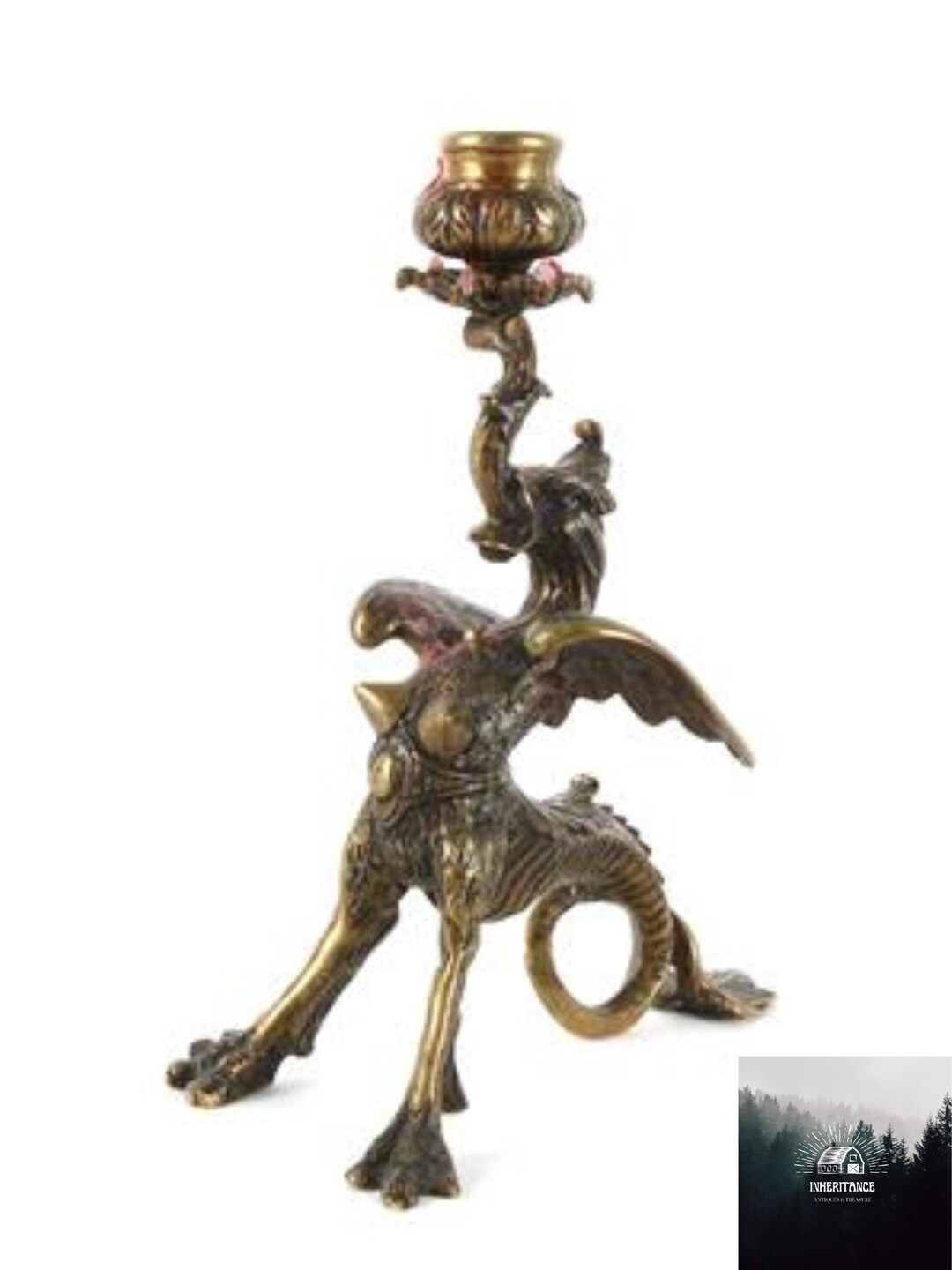 Intriguing Antique Dragon Candlestick, Brass Bronze Candle Stick Holder ...