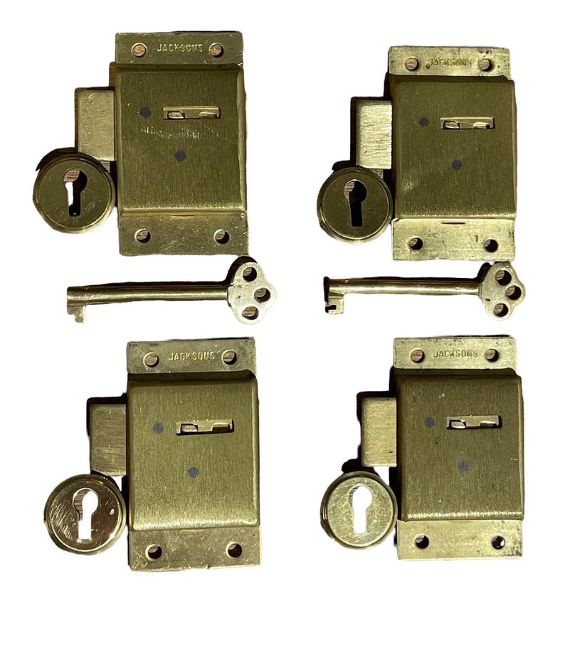 Vintage Genuine Jacksons Solid Brass Cupboard Lock Set of 4x With 2 ...