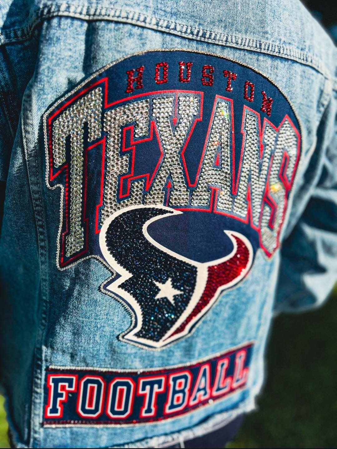 Custom Houston Texans Rhinestone Denim Jacket Sz Medium - Etsy