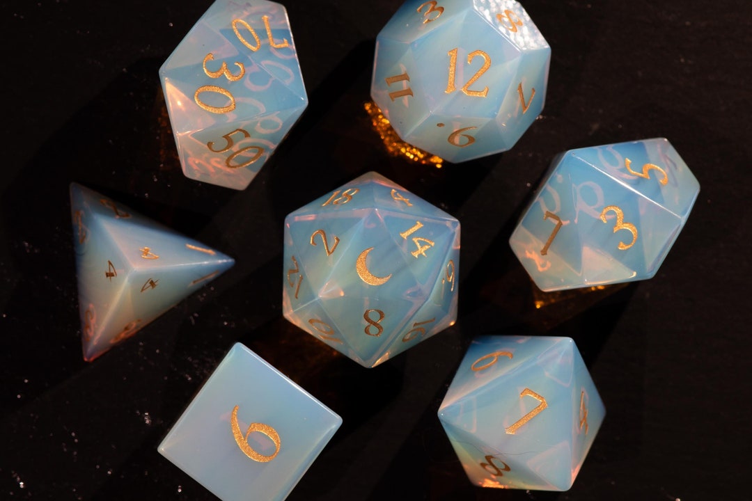 Opalite Gemstone DND Dice Set - Moon D20, Polyhedral RPG Dice - Etsy