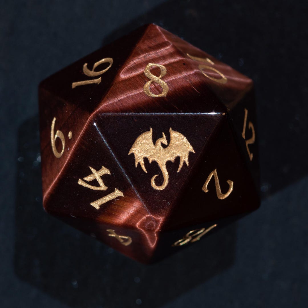 Silken Flame Dice Set (red Tiger's Eye Gemstone, Dragon Design ...