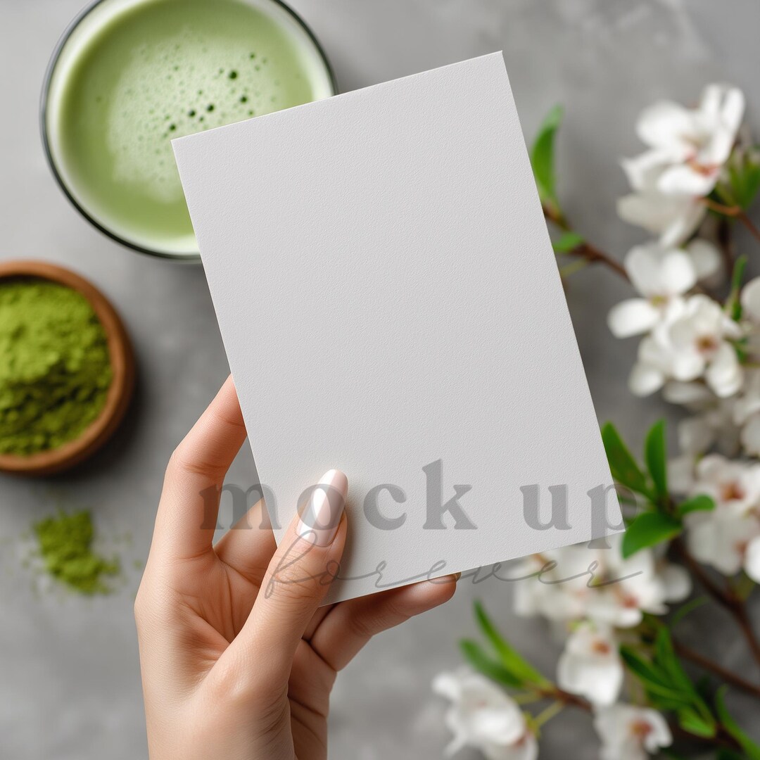5x7 Matcha Themed Invitation Mock up Using PSD, Smart Object, Cafe ...