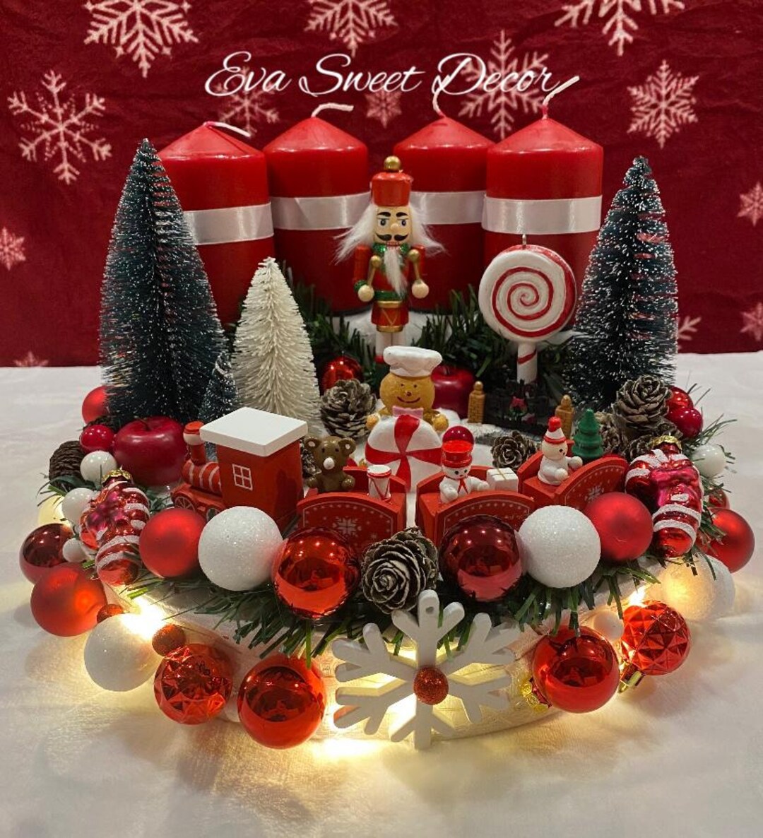 Advent Christmas Wreath With Candles and LED Lights. Christmas Table ...