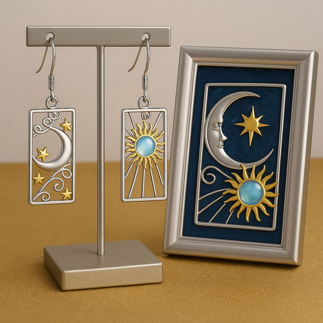 Asymmetrical Sun and Moon Earrings: Boho Tarot Jewelry - Etsy