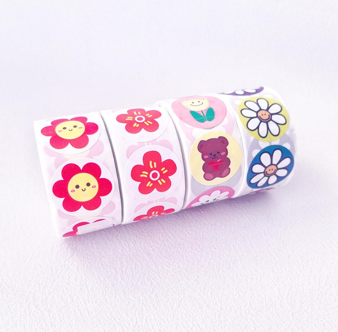 1-inch Circular Flower Stickers, Floral Flower Round Stickers, Smiley ...