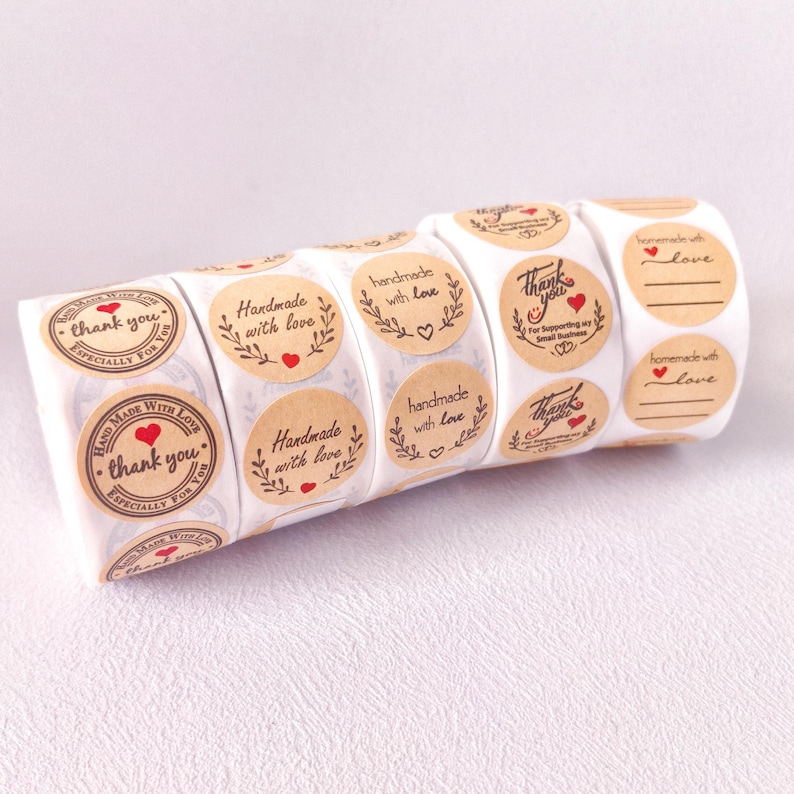 Kraft Paper Stickers: Handmade With Love Labels (1-in Round) - Etsy