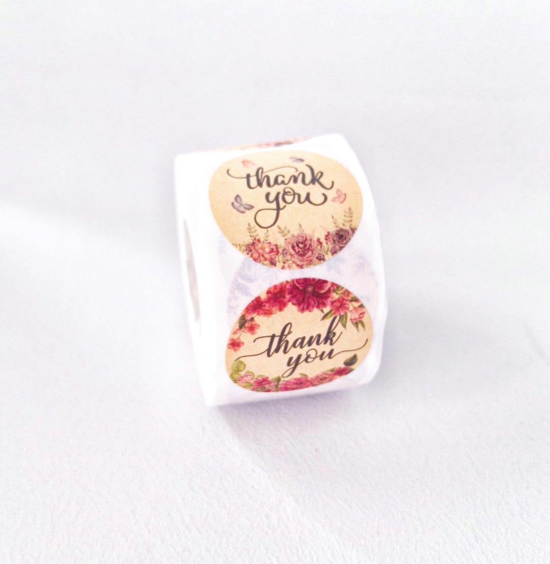 Floral Thank You Sticker Roll: Kraft Paper Labels (1.5-inch) - Etsy UK