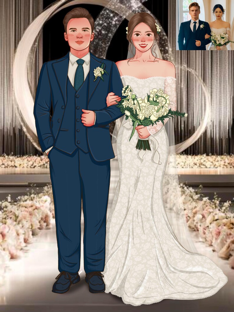 Personalized Couple Cartoon Illustration: Wedding Stickers & Engagement ...