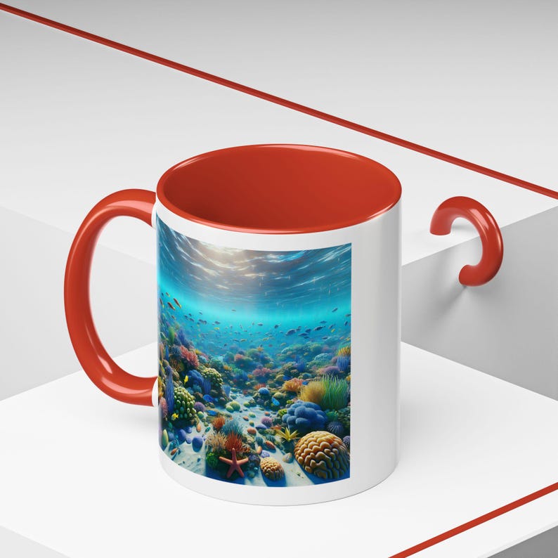 Mug, Underwater Sea Creatures Design, Fish Coffee Cup, Marine Life Tea ...