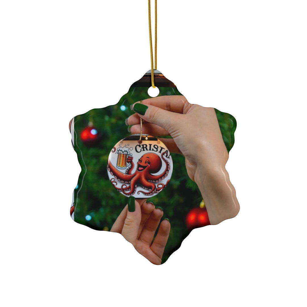 Octopus Beer Drinking Ceramic Ornament, Nautical Christmas Tree ...
