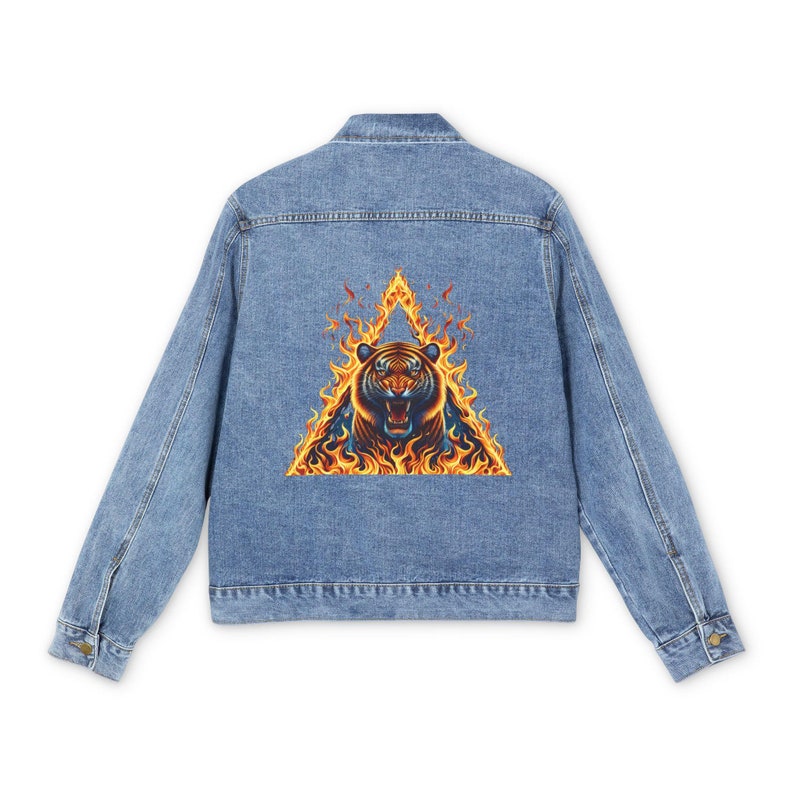 Denim Jacket, Tiger Fire Triangle Design, Animal Lover Gift, Trendy ...