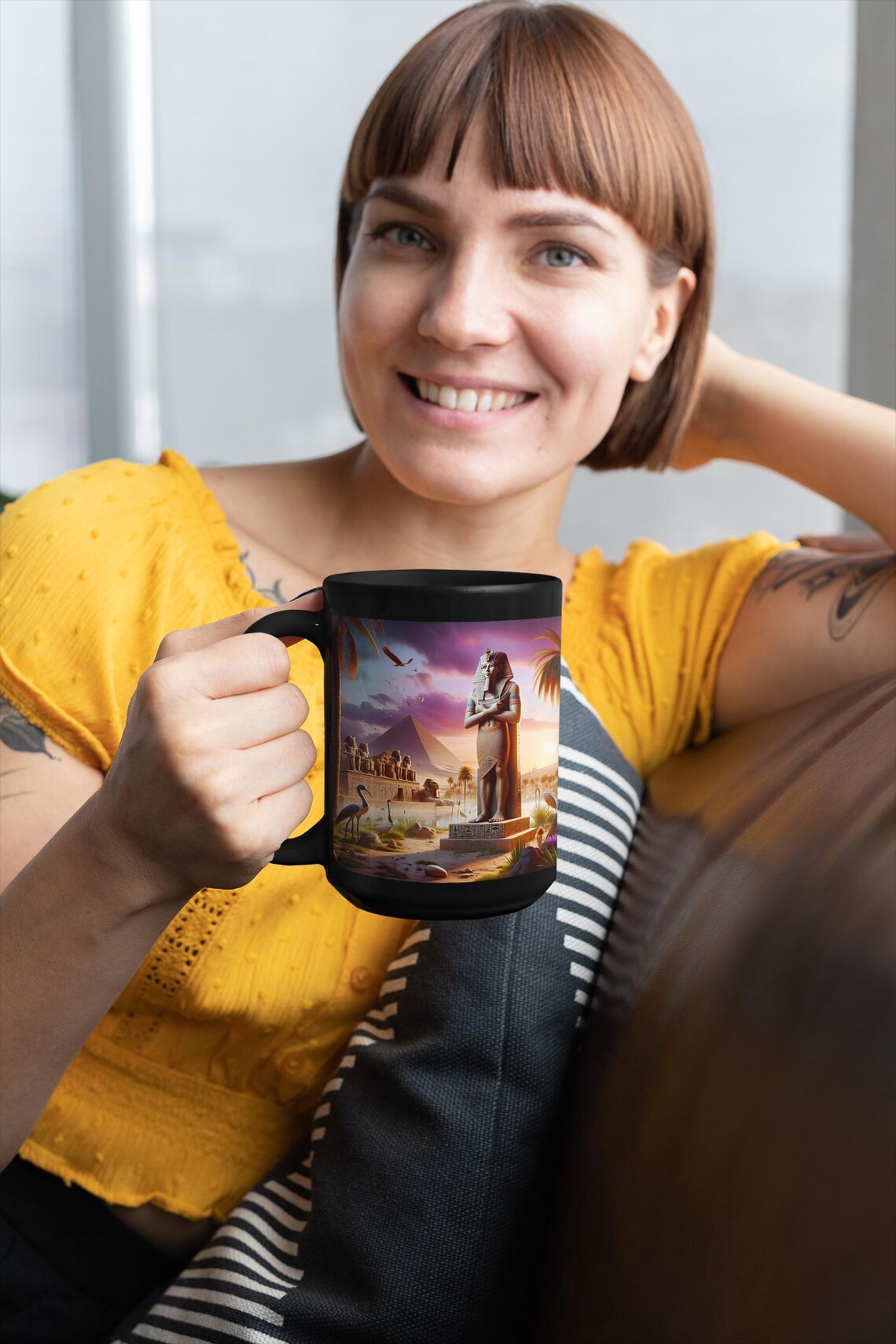 Egyptian Pharaoh Statue Black Mug, Ancient Egypt Coffee Cup, Egyptian ...