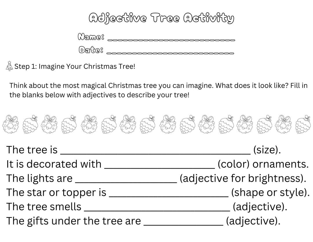 Adjective Christmas Create Your Own Tree Activity Worksheet - Etsy