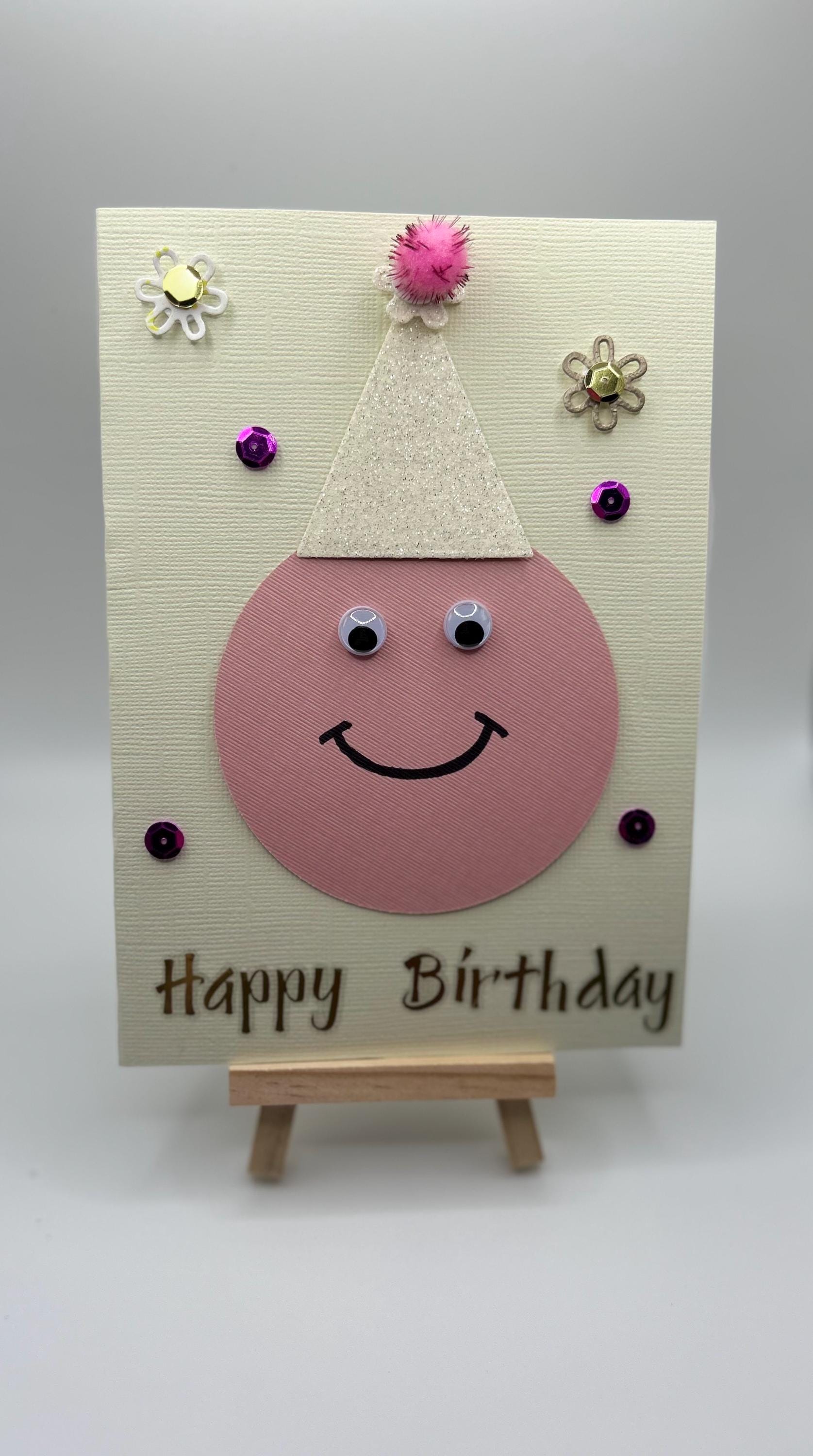 Set of 2 Handmade 5x7 happy Birthday Smiling Face Card-fun, Colorful ...