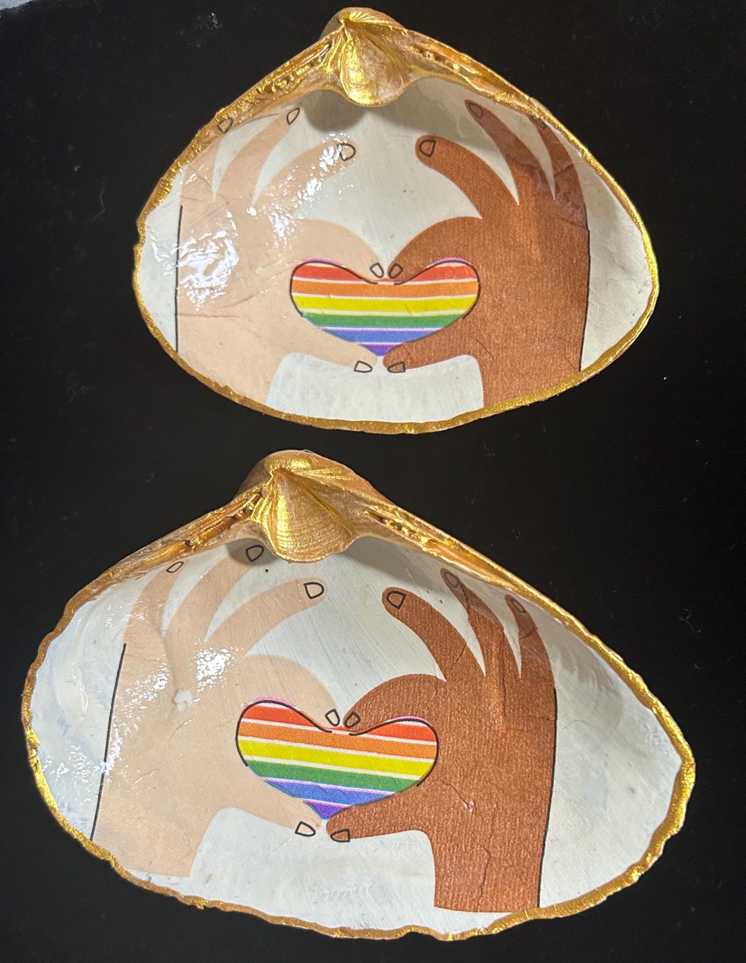 Celebrate Love; Medium Clam Shell Ring or Jewlery Dish; Decoupaged Clam ...