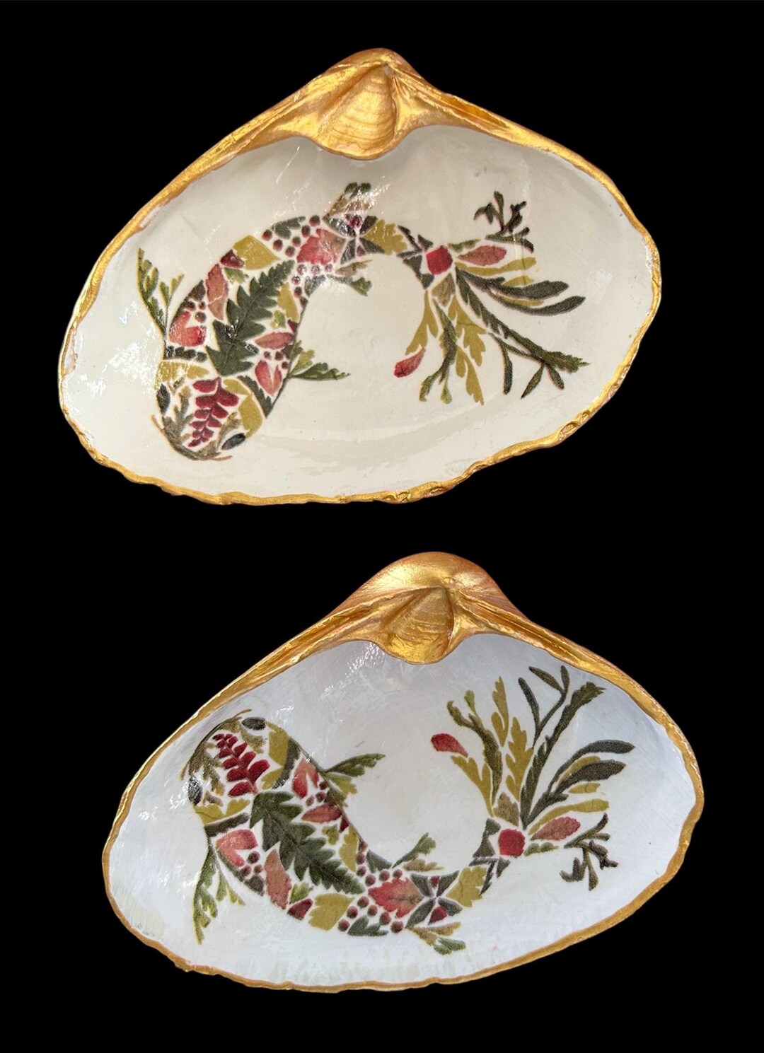 Alaskan Fish; Large Clam Shell Ring/jewlery Dish; Decoupaged Clam Shell ...