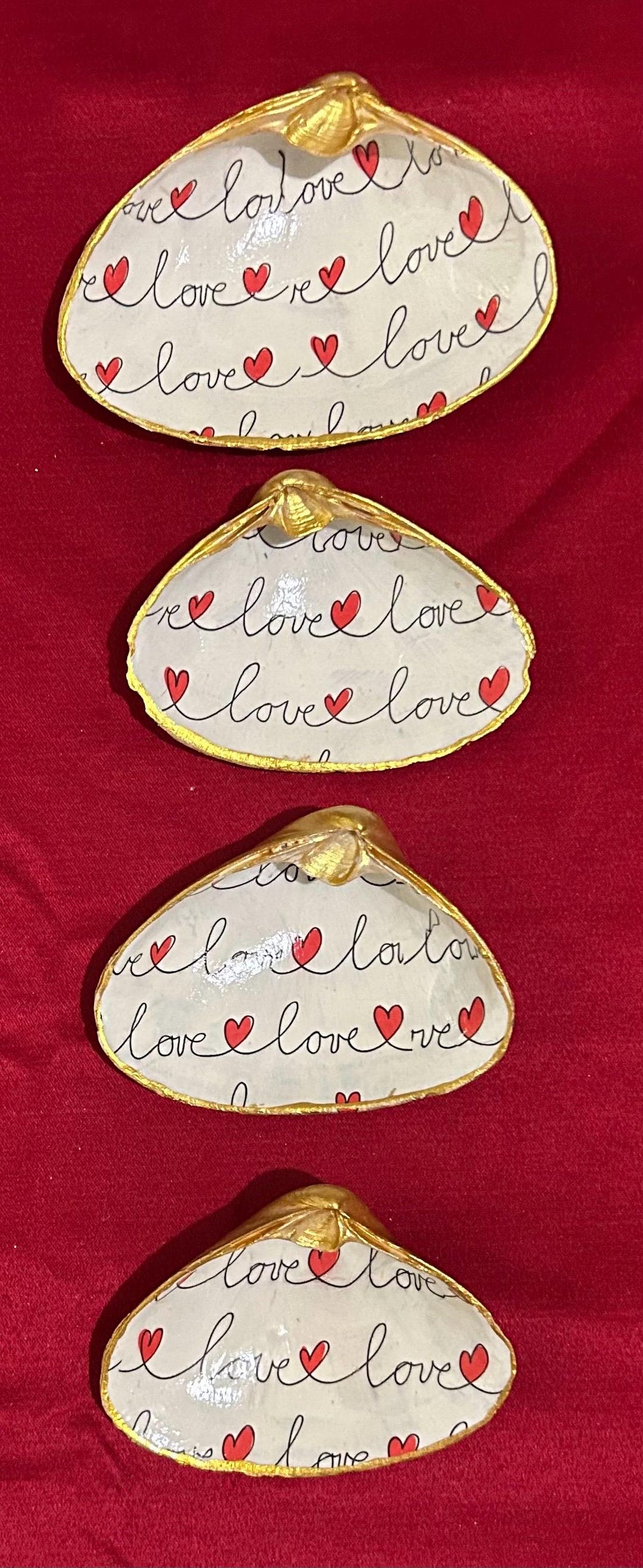 LOVE Hearts; Large Clam Shell Ring Dishjewlery; Dish; Decoupaged Clam ...