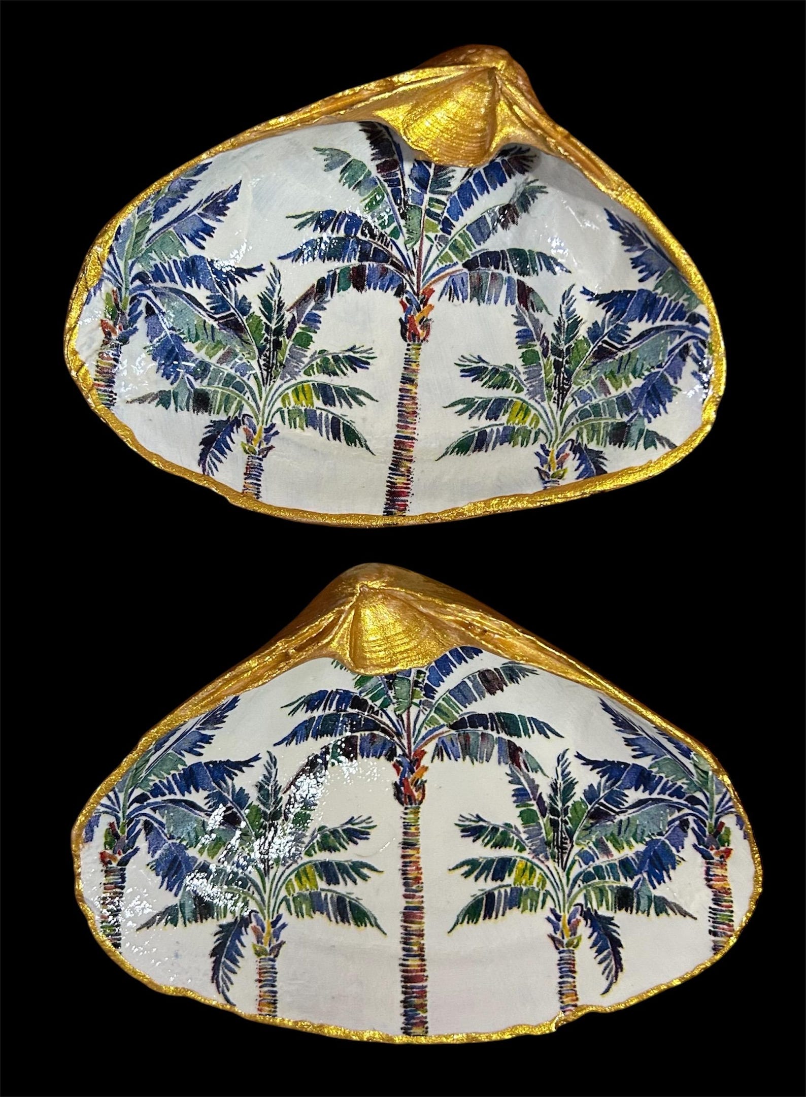 Large Hand-decoupaged Clam Shell Dish With Palm Tree Motif - Etsy