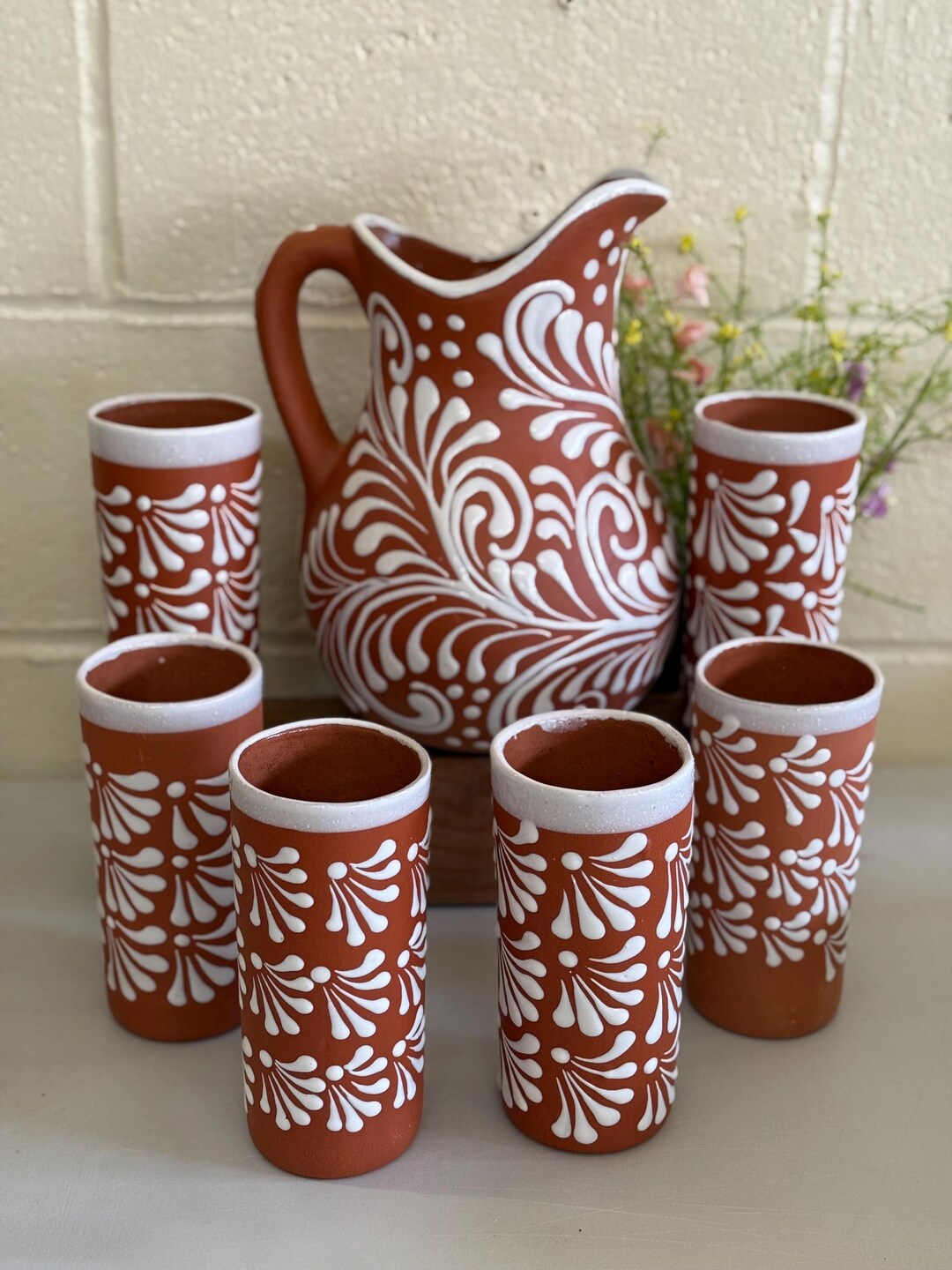 Mi Casa Talavera White Talavera Design Pitcher and Cups Gift Set ...