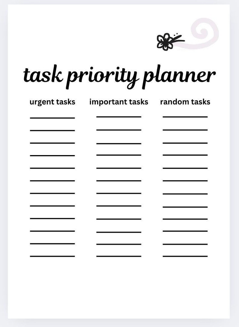 Task Priority Planner Template A4 With Hand Drawn Designs Printable ...