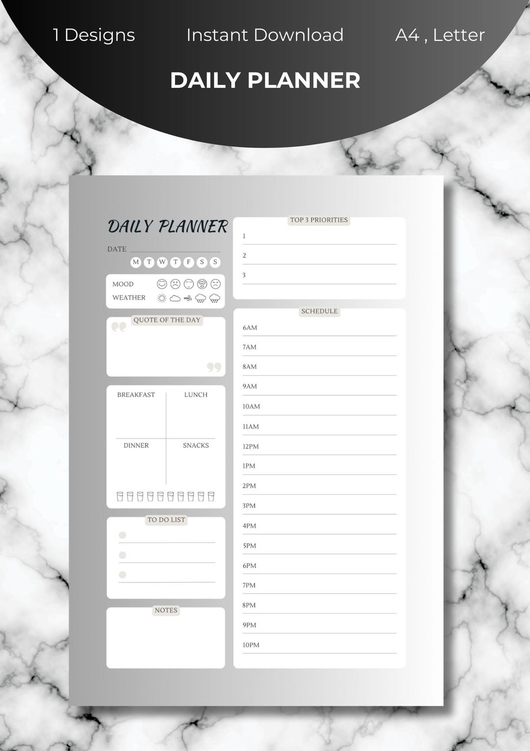 Minimalist Daily Planner Printable Editable PDF for Productivity ...