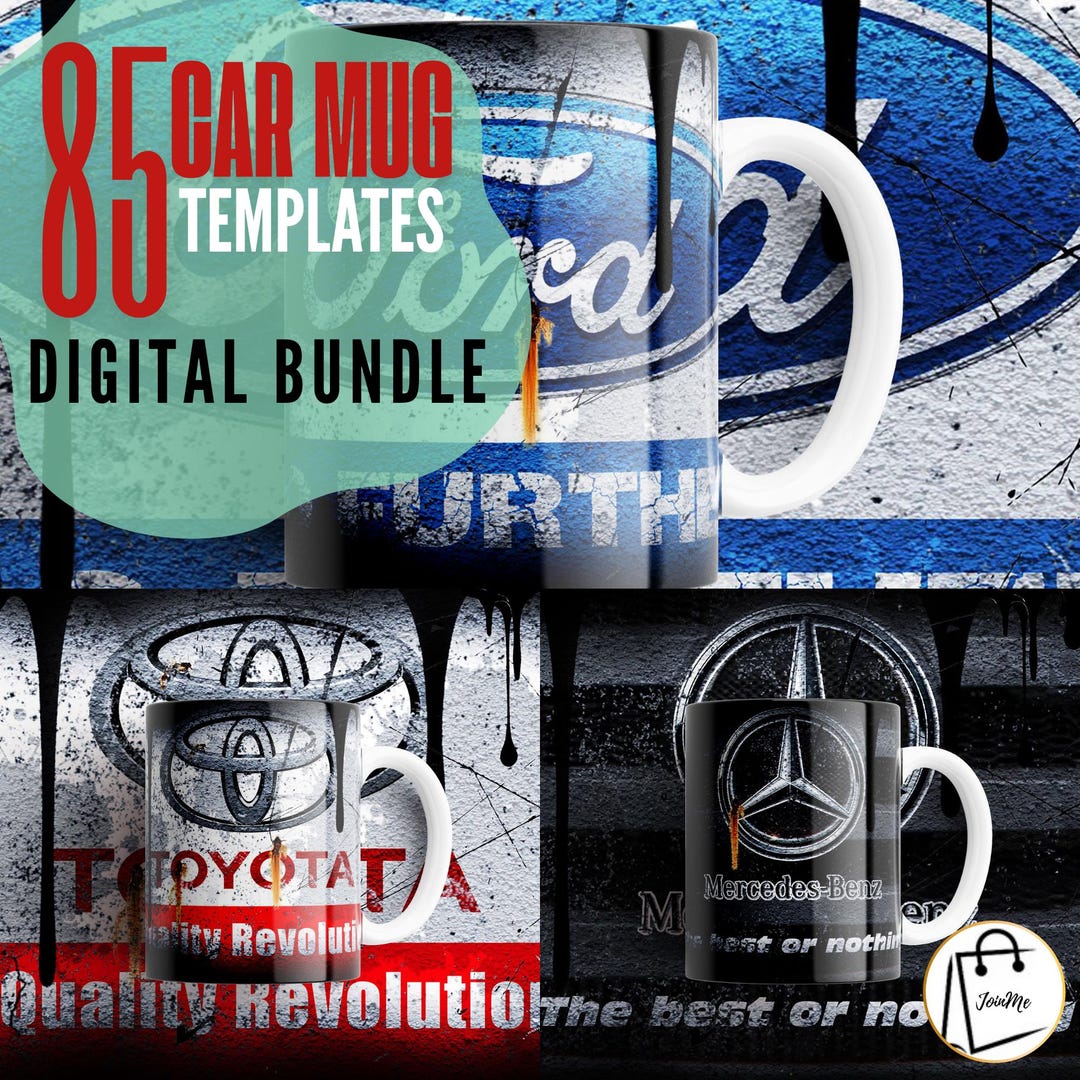 Digital Template, Car Themed Mug Wrap Bundle, Car Mug Templates, 85 ...