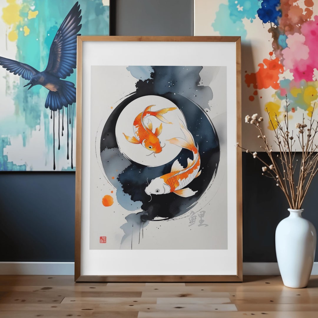 Zen Koi Fish Wall Art Poster – Japanese Enso Circle Print, Minimal ...