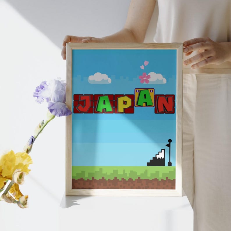 Retro Mario-inspired Poster With Mount Fuji and Sakura | Japanese Pop ...