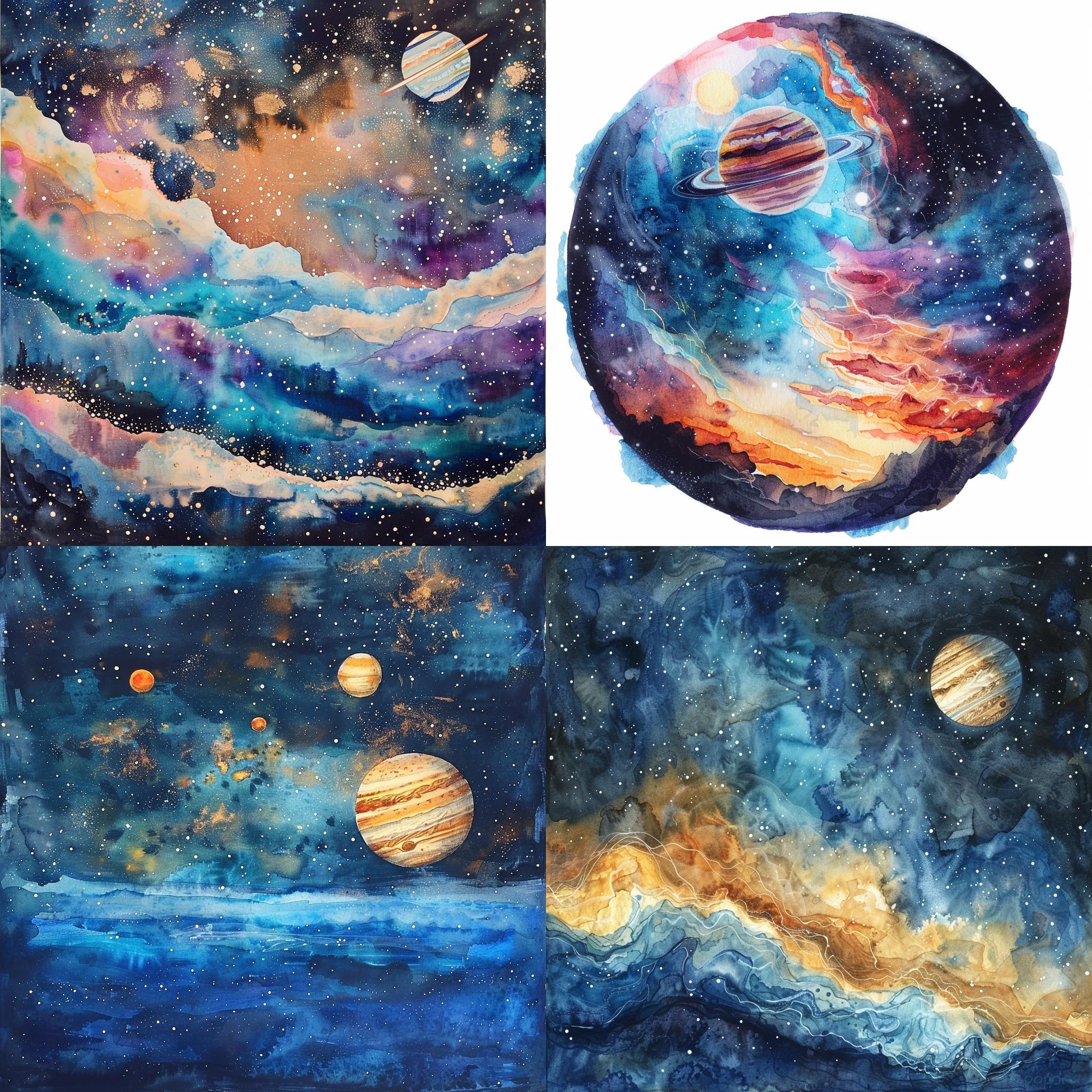 24 Galaxy Planets Watercolor Clipart Space Art Digital Download ...