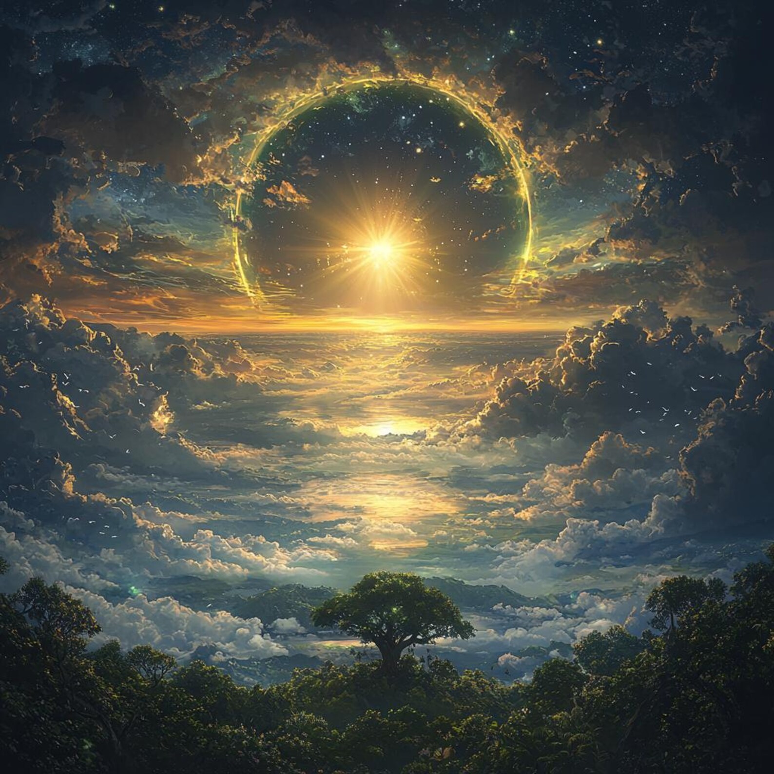 24 Enchanted Cosmic Horizon Clipart, Celestial Sun and Moon Digital Art ...