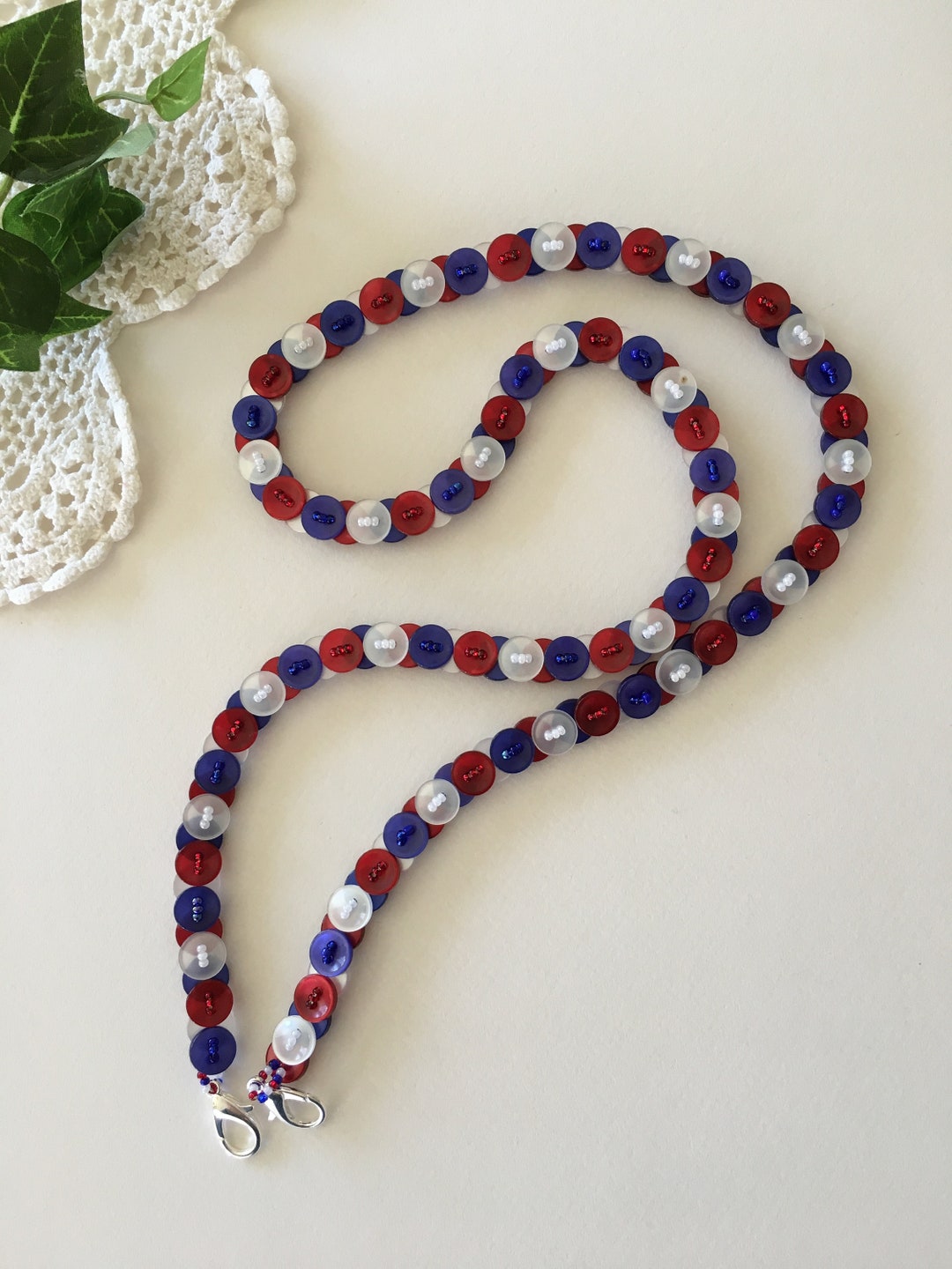 Button Lanyard or Chatelaine Red White and Blue - Etsy