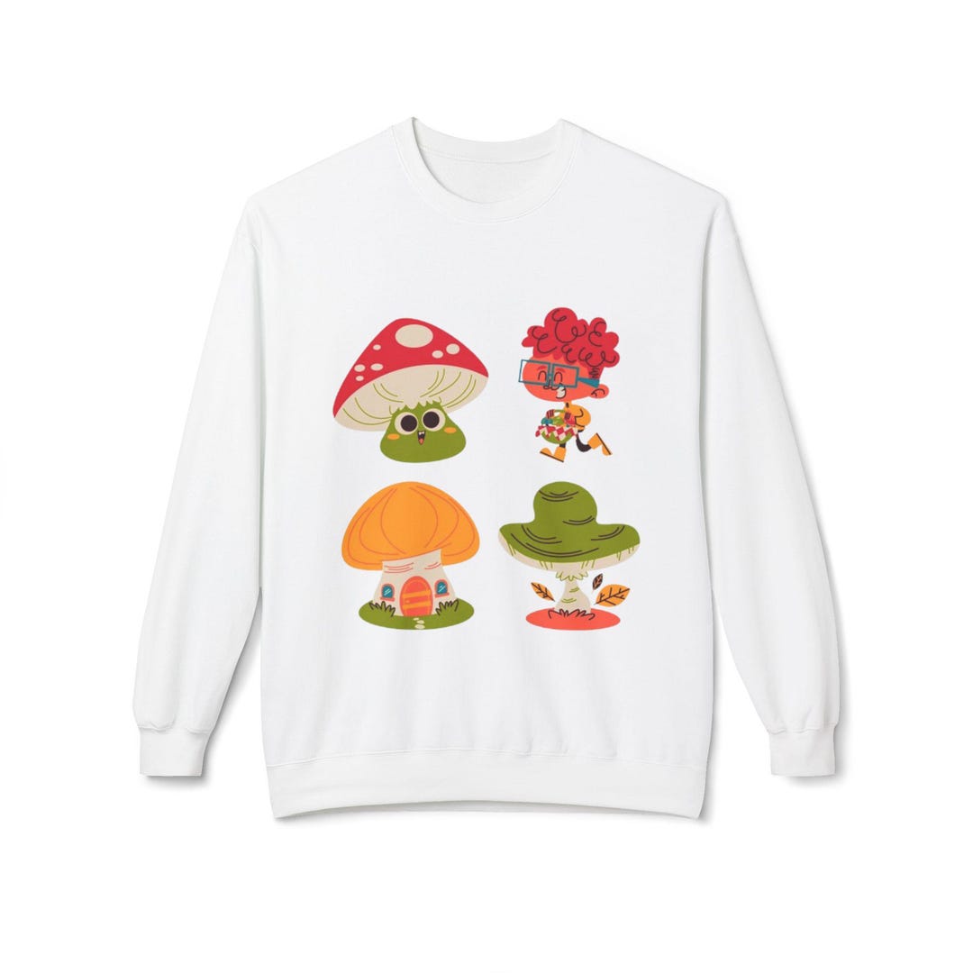 Mushroom Motifs, Whimsical Mushroom Crewneck Sweatshirt, Perfect for ...