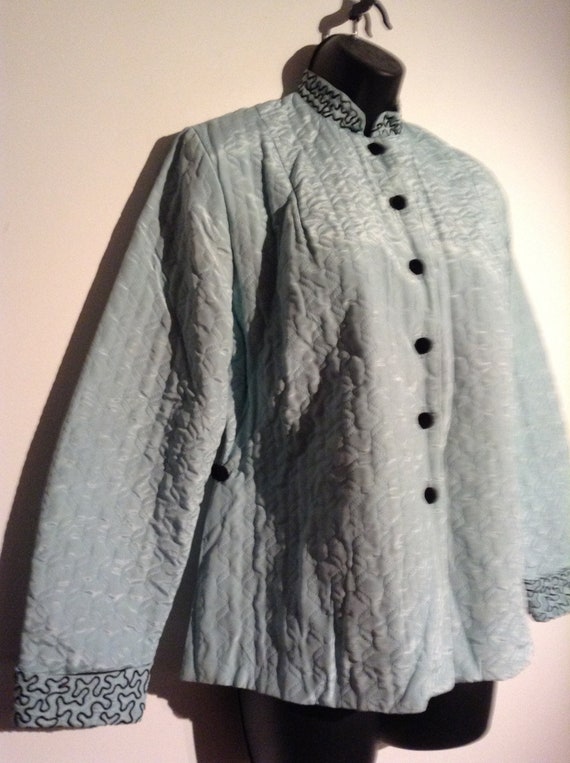 Aqua & Black Quilted Bed Jacket. Asian style to be wo… - Gem