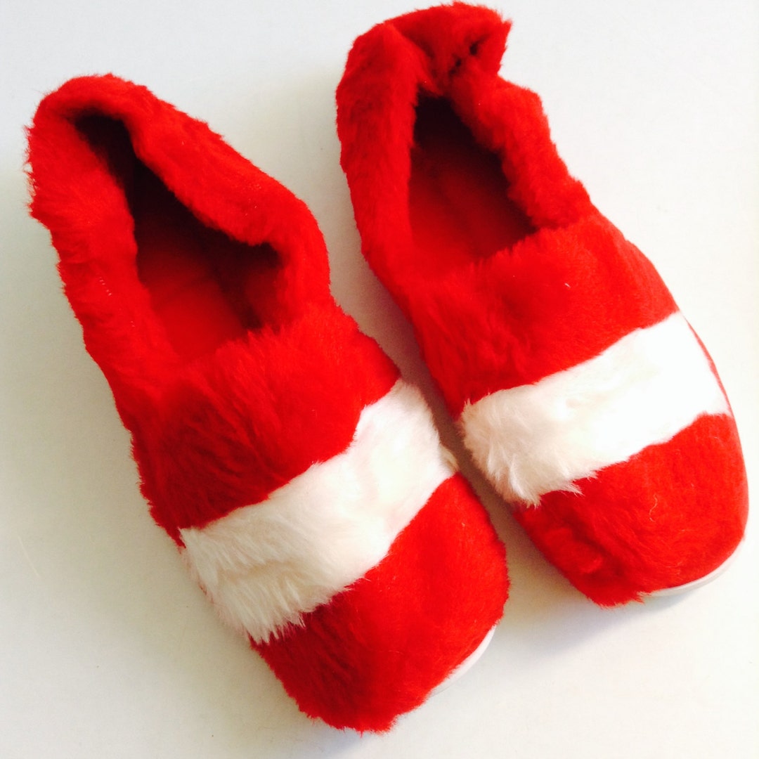 Red and White Plush Slippers. Shoes. Open Toe. Vintage 70's. Never Worn ...