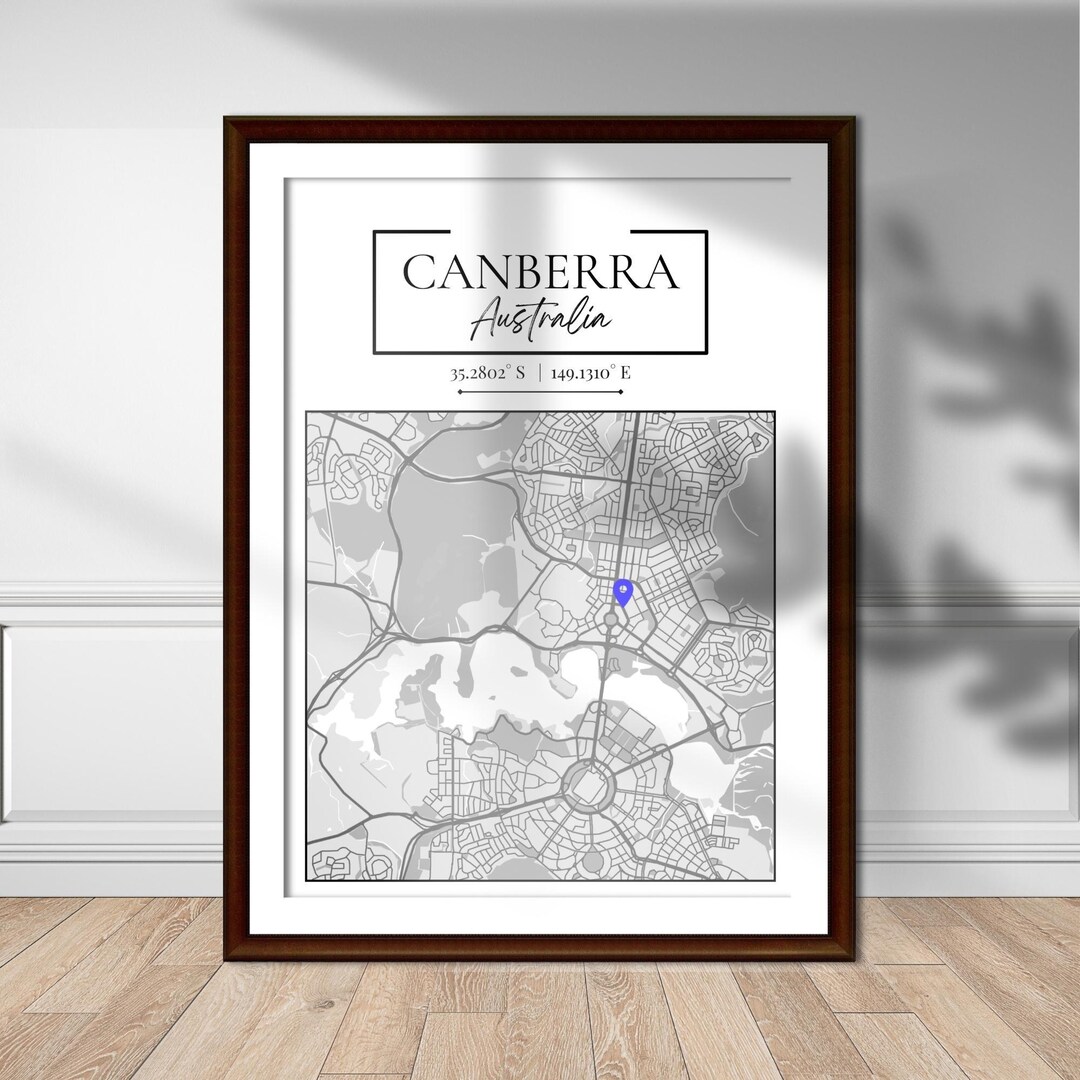 Monochrome Australian City Map - Canberra Poster, Black & White Modern ...