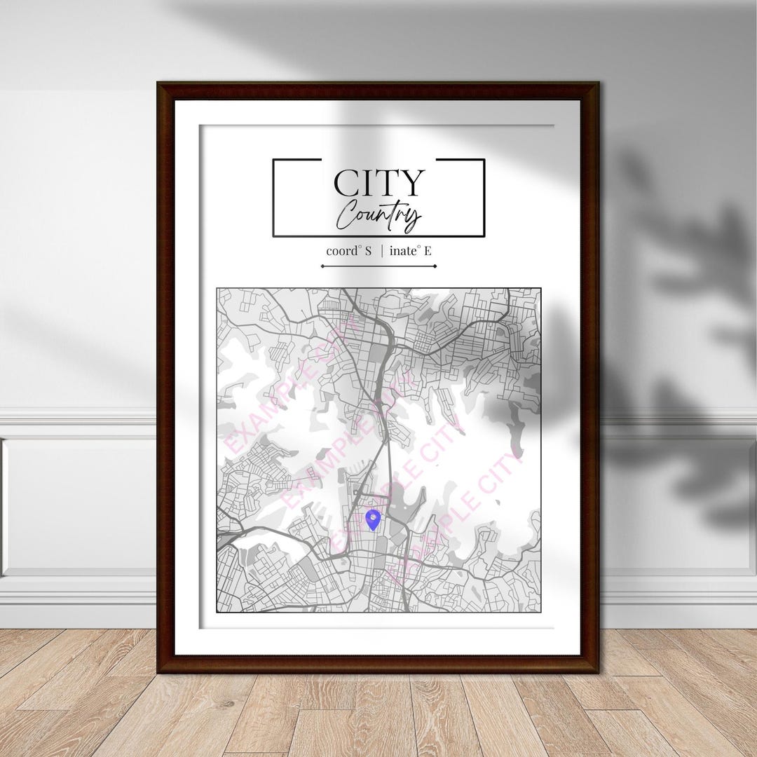 Custom Personalised City Map Print - Black and White Minimalist Artwork ...