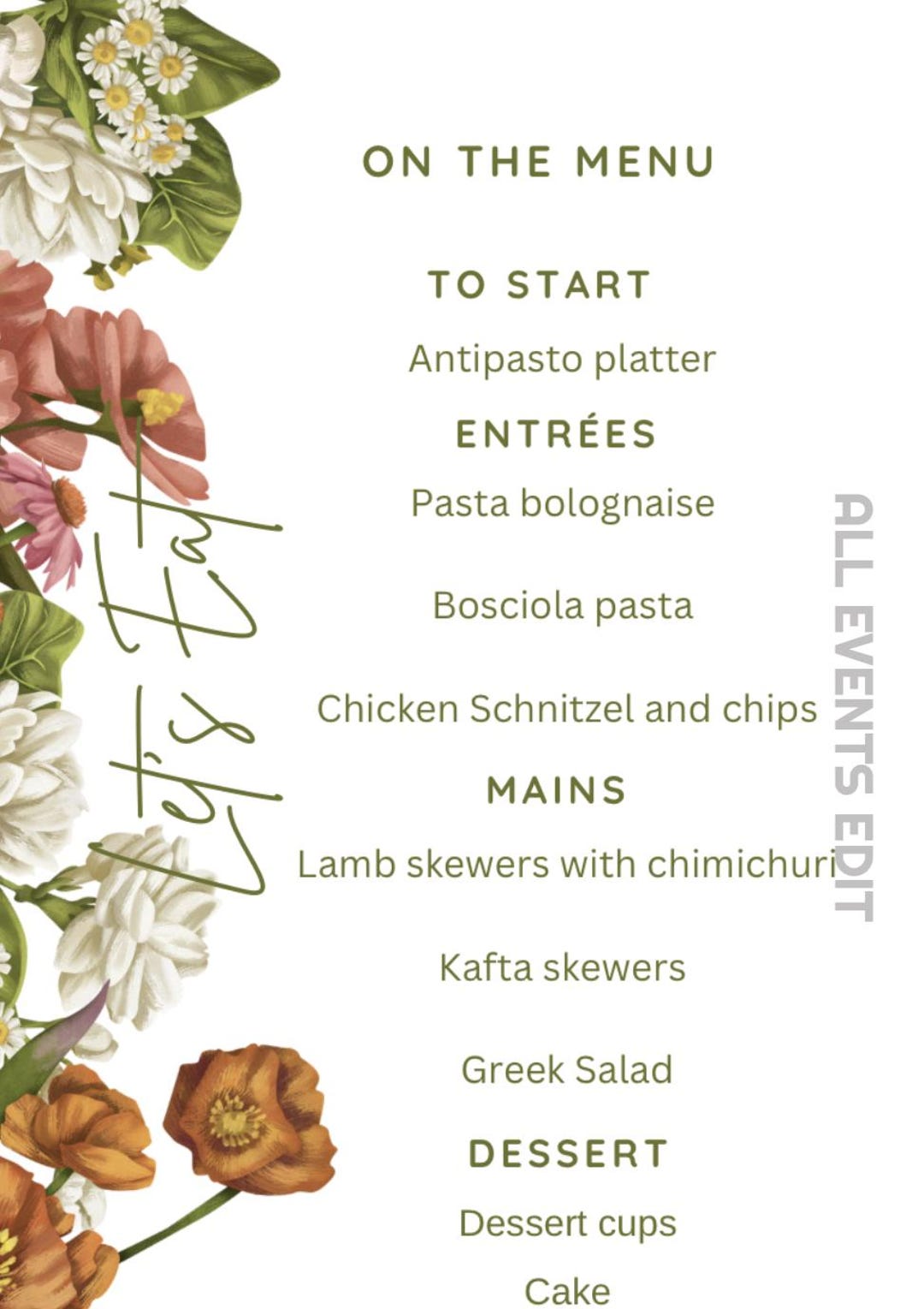 Custom Bridal Shower Menu - Etsy