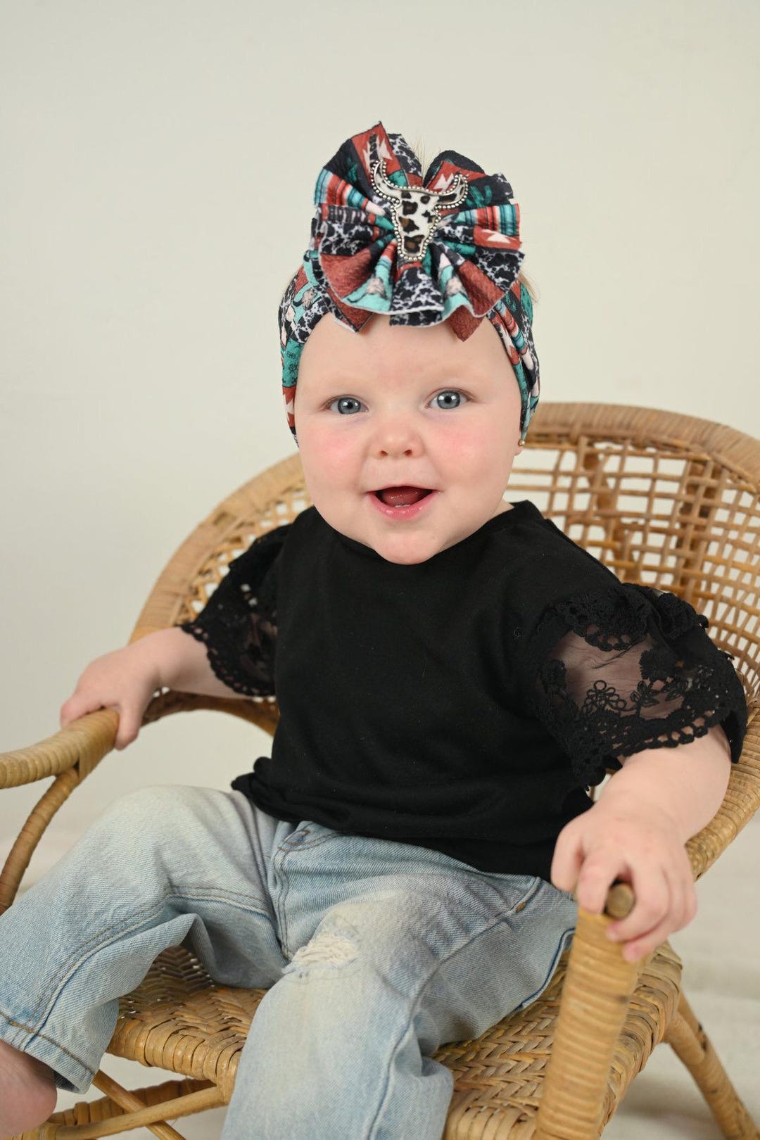 Baby Bow on Headwrap or Clip | Western Baby or Toddler Bow | Shredded ...