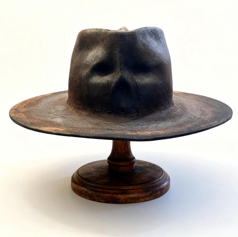 Wide Brim Fedora Double Skull Men – Wool Felt Fedora Hat Leather Effect ...