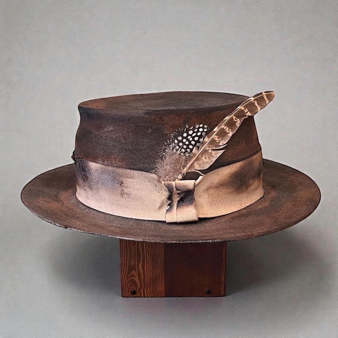 Black Fedora Hat – Rare Vintage Custom Hat – Low Top Hat – Distressed ...