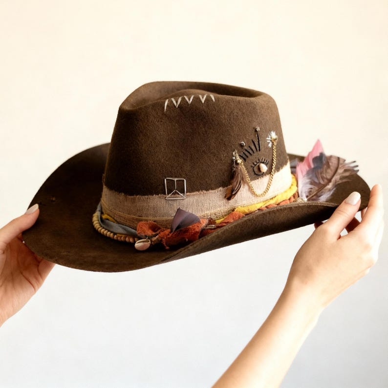 Fedora Custom Fedora Hat — Brown Alive – Pink Felt Cowboy Hat | Western ...