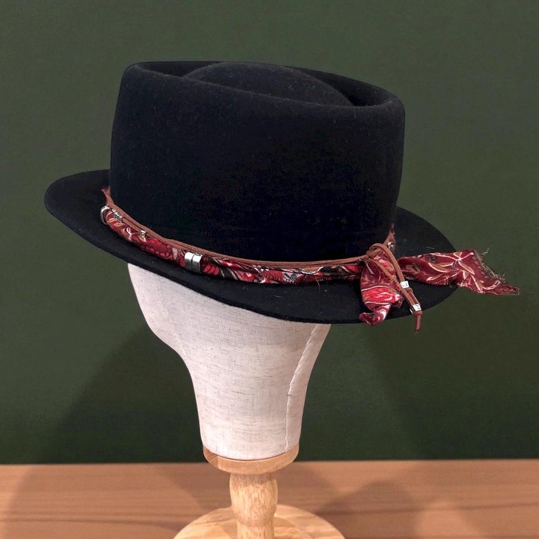 Custom Fedora, Black Hat, Porkpie Style, Round Crown, Wool Felt Jazz ...