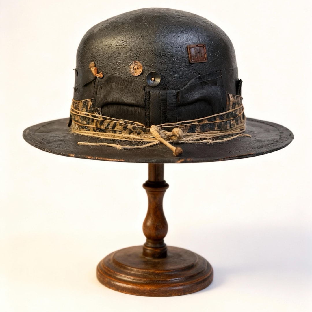 Classic Bowler Hat in Leather Effect, Rare Vintage Edgy Open Crown Hat ...