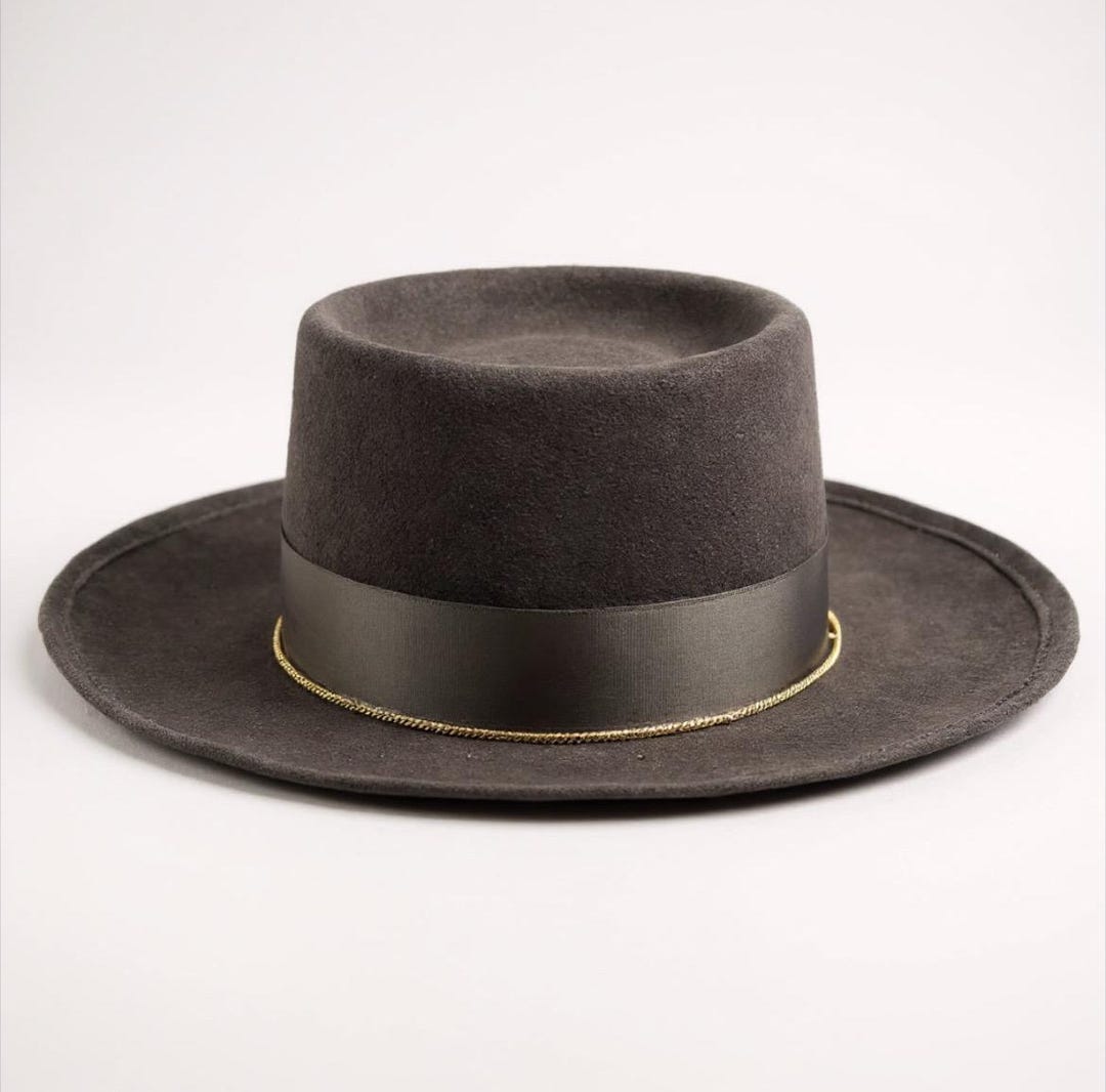 Black Fedora Custom Wool Felt Bolero Hat – Wide Flat Rigid Brim Hat ...