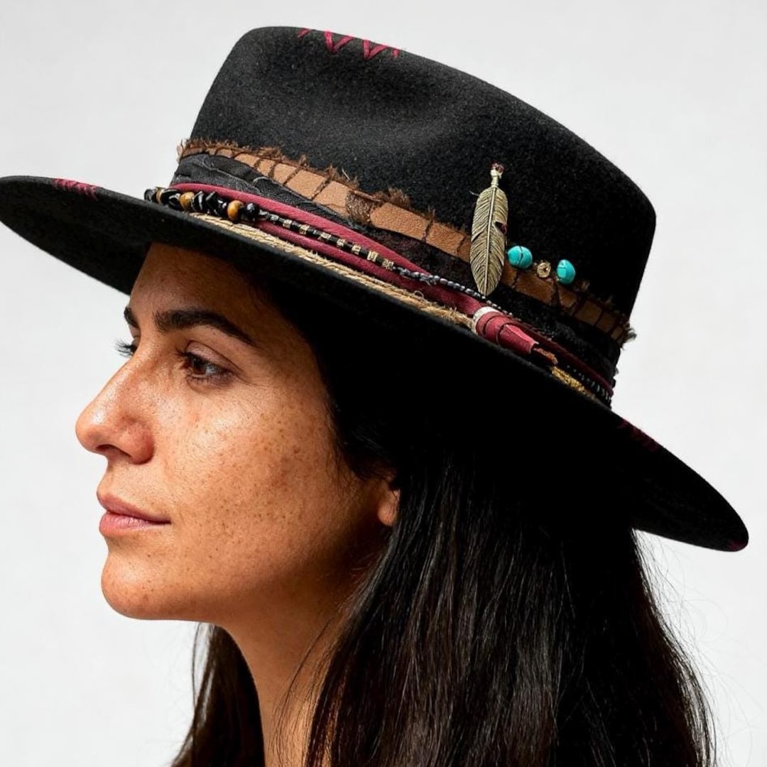 Fedora Custom Hat – Sara – Black Wool Felt Fedora Hat – Boho Fedora Hat ...