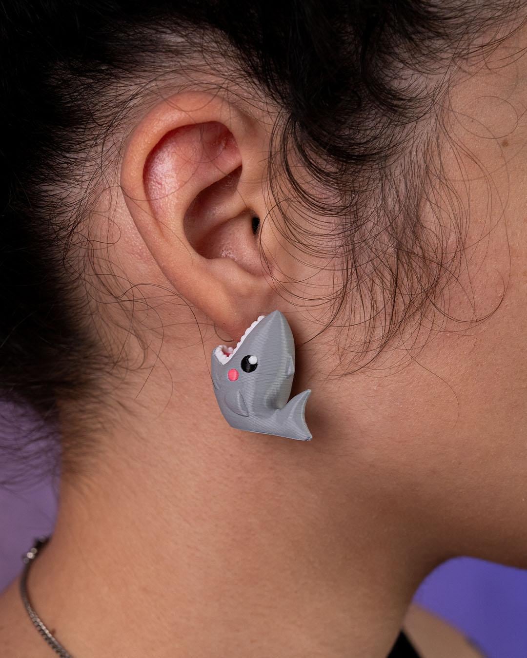 Cute Shark Earrings 3D Printed Playful Shark Bite Jewelry shark Bite Stud Earrings Whaleshark ...