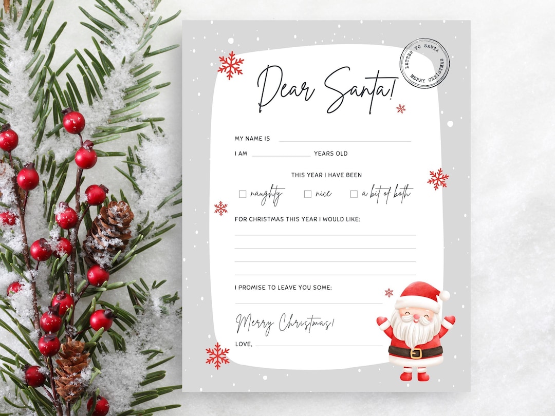 Printable Kids Letter to Santa Claus, Letter to Santa, Printable Letter ...